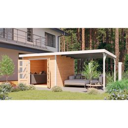 Karibu Gartenhaus &raquo;"Plutino A" SET, Anbaudach 3m breit&laquo; naturbelassen-wei&szlig;, -staubgrau oder -anthrazit naturbelassen-elfenbeinfarben
