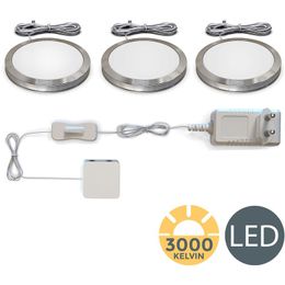 B.K.LICHT Unterschrankleuchte LED-Board 3 Stk. Warmwei&szlig; LED Schranklicht, K&uuml;che, SET inkl. LED Modul 2W 170lm 3000K aluminiumfarben