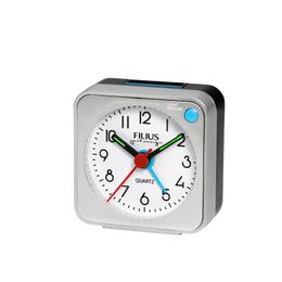 FILIUS zeitdesign Quarzwecker Wecker, Reisewecker, Schlafzimmer, Leuchtzeiger, schleichende Sekunde silberfarben Handlicher Reisewecker