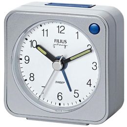 FILIUS zeitdesign Quarzwecker Reisewecker, Schlafzimmer, Snooze, Beleuchtung, schleichende Sekunde silberfarben Handlicher Wecker