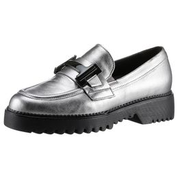 Gabor Loafer &raquo;Florenz&laquo;, Blockabsatz, Slipper, Halbschuh, Schlupfschuh in Weite G (=weit) silberfarben 38 38 Trendiger Loafer in Metallicoptik mit...