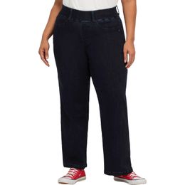 sheego Damen Schlupfjeans mit durchgehend weitem Bein dark blue denim Gr&ouml;&szlig;e 88