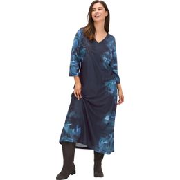 sheego Damen Jerseykleid mit streckendem V-Ausschnitt tiefblau-bedruckt Gr&ouml;&szlig;e 54