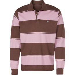 Marco Donati Herren Langarm-Poloshirt mit Blockstreifen-Muster schoko-mauve-gestreift Größe 44/46