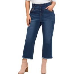sheego Damen 7/8-Jeans mit High-Waist-Bund und Fransensaum blue-stone-washed Gr&ouml;&szlig;e 44