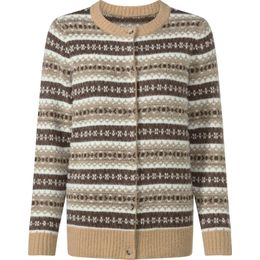 CR&Eacute;ATION L Damen Jacquardstrickjacke mit Merino-Wolle camel-sesam-gemustert Gr&ouml;&szlig;e 38