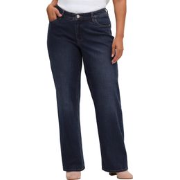 sheego Damen Gerade Jeans bei schmalerer Taille und viel Po darkblue-stone-washed Gr&ouml;&szlig;e 48