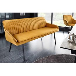 Riess Ambiente Design Sitzbank TURIN 160cm senfgelb Samt schwarz Metallbeine Armlehne Riess-Ambiente Retro