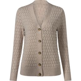 CR&Eacute;ATION L Damen Ajourstrickjacke mit Zierperlen sesam-meliert Gr&ouml;&szlig;e 38