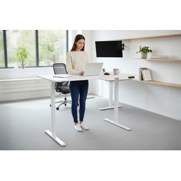 Riess Ambiente Höhenverstellbarer Schreibtisch WHITE DESK 140cm weiß Metallgestell Bürotisch Riess-Ambiente rechteckig Modern