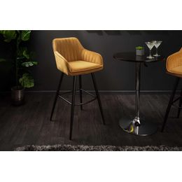 Riess Ambiente Edler Barhocker TURIN senfgelb Samt mit Ziersteppung Barstuhl mit Armlehne Polsterstuhl Riess-Ambiente f&uuml;r K&uuml;che Tresenhocker Bistrohocker...