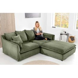 Riess Ambiente Großes 3-Sitzer Sofa HEAVEN 200cm grün Cord Federkern Hussensofa Riess-Ambiente Wohnzimmer Landhaus Modern Skandinavisch