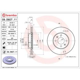 Brembo Bremsscheibe 09.D607.11 vorne rechts links bel&uuml;ftet 256mm f&uuml;r KIA 51712G6300