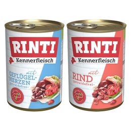 Rinti Kennerfleisch Mix Rind & Gefl&uuml;gelherzen Hunde-Nassfutter ohne k&uuml;nstliche Geschmacksverst&auml;rker und Farbstoffe 24x400g