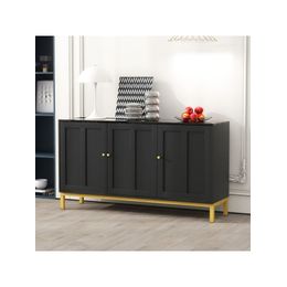 ABRIHOME Stilvolles 3-t&uuml;riges Sideboard mit Marmor Tischplatte in Schwarz | Gr.: onesize