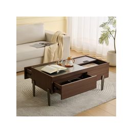 ABRIHOME Couchtisch mit Schubladen & Glasplatte in Dunkelbraun | Gr.: onesize