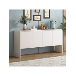 ABRIHOME Sideboard mit 4 Türen und Rückstoßvorrichtung in Weiß | Gr.: onesize