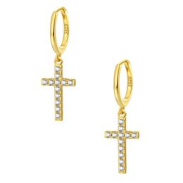 Hey Happiness Vergold. Creolen Kreuz mit Zirkonia 925 Sterlingsilber in Gold | Gr.: onesize
