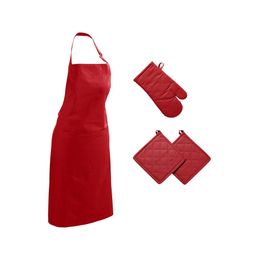 REDBEST Baumwolle K&uuml;chen-Set 4-teilig Seattle in rot | Gr.: onesize
