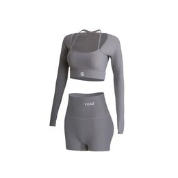 YEAZ CLUB LEVEL SET Long Top + Shorts in grau | Gr.: M