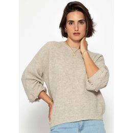 SASSYCLASSY Pullover mit Perlendetails in Beige | Gr.: L