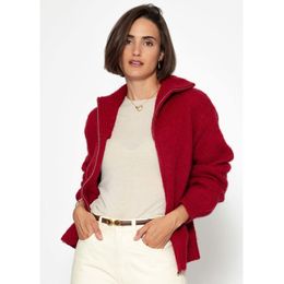 SASSYCLASSY Cardigan mit Rei&szlig;verschluss in Burgundy | Gr.: S