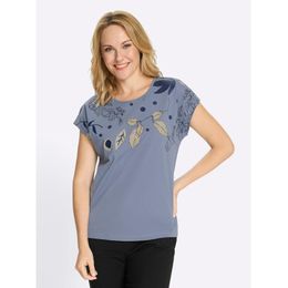 Sieh an! Rundhals-Shirt in taubenblau-dunkelblau-bedruckt | Gr.: 46