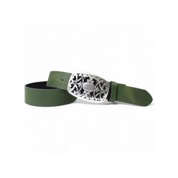 Fronhofer Lederg&uuml;rtel Blumen Schnalle in Khaki | Gr.: 85 cm