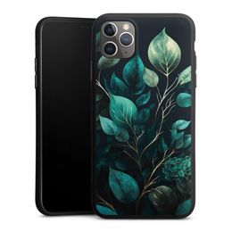DeinDesign iPhone 11 Pro Max Handy Premium Silikon H&uuml;lle Handyh&uuml;lle schwarz Case Leaves Eukalyptus Black Silikon Premium Case