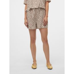 Véro Moda Shorts VERO MODA "VMMYMILO HW PAPERBAG SHORTS WVN GA", Damen, Gr. M (38), N-Gr, silber (silber mink aop:nanna), Web, Obermaterial: 55% Viskose, 45% Leinen, bedruckt, relaxed fit knielang, Hosen, mit Leinen