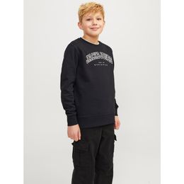 Jack &amp; Jones Sweatshirt JACK &amp; JONES JUNIOR &quot;JJECALEB VARSITY SWEAT CREW NECK SN JNR&quot;, Jungen, Gr. 140, schwarz (schwarz fit:loose), angeraute Sweatware, Obermaterial: 70% Baumwolle, 30% Polyester, bedruckt, relaxed fit normal, Rundhals, Rippb&uuml;ndchen, Sweatshirts Sweatshirt