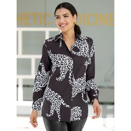 Longbluse Classic Basics, Damen, Gr. 48, schwarz (schwarz, ecru, bedruckt), 100% Polyester, animal-print, gemustert, mehrfarbig, Blusen Longbluse