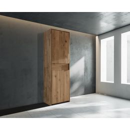 Drehtürenschrank Home Affaire "Huven, Kleiderschrank mit viel Stauraum, aus Massivem Eichenholz", braun (eiche), B:54cm H:218cm T:65cm, Massivholz, Schränke, Drehtürenschrank, Scandi, 218cm Hoch, 1 Kleiderstange & 1 Fach, Bügelgriff & Soft-Close