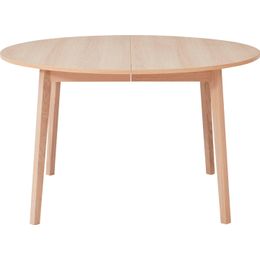 Esstisch HAMMEL FURNITURE "Basic Single, rund/oval, ausziehbar Ø130–228 cm, mit 2 Einlegeplatten", beige (naturfarben), B:130cm H:76cm T:130cm, Tischplatte: Eiche Melamin mit weiß pigmentierter Eichenkante (Mattlack), Gestell: Eiche massiv weiß pigmentiert, Tische, Ø130/228 cm, Melamin / Massivholz, stabiler dänische Design Tisch