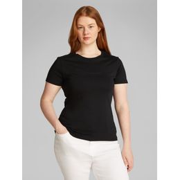 T-Shirt "PLUS INSTIT GRAPHIC SLIM TEE", Damen, Gr. XXXL(46), schwarz (ck schwarz), Single Jersey, Obermaterial: 100% Baumwolle, Calvin Klein Jeans Plus, unifarben, slim fit, Rundhals, Shirts T-Shirt, in großen Größen, Logoschriftzug