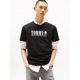 T-Shirt Tommy Jeans "TJM REG TOMMY DNA FLAG TEE EXT", Herren, Gr. M, schwarz, Single Jersey, Obermaterial: 100% Baumwolle, regular fit hüftbedeckend, Rundhals, Shirts