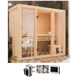 Sauna Karibu "Alani 2", natur, Saunaofen, externe Steuerung, 3,6 kW, Saunen
