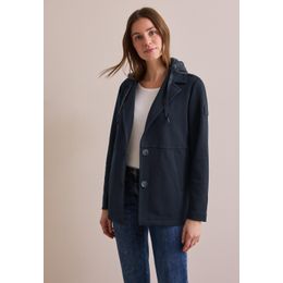 Kurzmantel Cecil, Damen, Gr. XL44, blau (schwarz navy blau), Stoff, Obermaterial: 69% Polyester, 24% Viskose, 7% Elasthan; Futter: 100% Polyester; Kapuze: 100% Polyester, unifarben, normal Po-bedeckend, V-Ausschnitt, B&uuml;ndchen, M&auml;ntel Kurzmantel