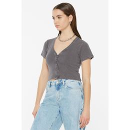 V-Shirt Harlem Soul, Damen, Gr. L, grau, Material: 100% Baumwolle, unifarben, slim fit kurz, eingesetzt gerader Abschluss, Shirts, aus Baumwolle