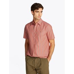 Kurzarmhemd Tommy Hilfiger "FLEX POPLIN RETRO STP SS SHIRT", Herren, Gr. XXL, N-Gr, orange (brilliant orange, stripe), Web, Obermaterial: 100% Baumwolle, Hemden