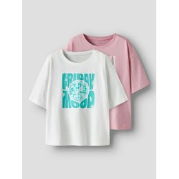 Kurzarmshirt name it "NKFVEEN 2P SS RLX TOP", Mädchen, Gr. 122 (128), weiß (cameo pinkpack:hellweiß), Jersey, Obermaterial: 100% Baumwolle, bedruckt, Rundhals, Shirts
