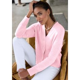 Strickjacke Lascana, Damen, Gr. 32/34, rosé, Strick, Obermaterial: 100% Kaschmir, unifarben, figurumspielend hüftlang, V-Ausschnitt, Rippstrickbündchen, Strickjacken