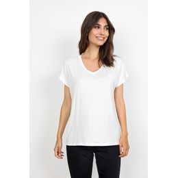 V-Shirt soyaconcept "SC-MARICA 32", Damen, Gr. XXL, wei&szlig; (1100 sanftes wei&szlig;), Jersey, Obermaterial: 93% Lyocell, 7% Elasthan, unifarben, regular fit normal, V-Ausschnitt, Shirts