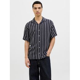 Jack & Jones Kurzarmhemd JACK & JONES "JJEENZO STRIPE RESORT SHIRT SS SN", Herren, Gr. M, N-Gr, blau (sky captain), Web, Obermaterial: 100% Baumwolle, gestreift, relaxed fit taillenbedeckt, ohne Ausschnitt, gerader Abschluss, Hemden, mit Streifen Muster