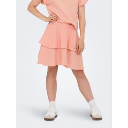 Sommerrock KIDS Only "KOGTHYRA LIFE LAYERED SKIRT WVN", Mädchen, Gr. 146, rot (salmon), Web, Obermaterial: 100% Baumwolle, unifarben, regular fit kurz, Röcke