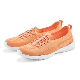 Sneaker Lascana "Slipper, Halbschuh, leichtes Meshmaterial", Damen, Gr. 38, orange (hellorange), Obermaterial: 100% Textilmaterial. Decksohle: 100% Textilmaterial. Futter: 100% Textilmaterial. Laufsohle: 100% Synthetik, unifarben, Schuhe Sneaker, zum Reinschlüpfen mit elastischen Schnürbändern VEGAN