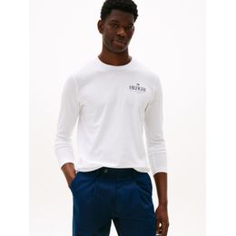 Longsleeve Tommy Hilfiger "HILFIGER STACK LS TEE", Herren, Gr. S, wei&szlig;, Single Jersey, Obermaterial: 100% Baumwolle, h&uuml;ftbedeckend, Rundhals, Shirts, Kontrastfarbener Print auf der Brust