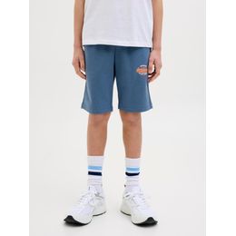 Jack & Jones Sweatshorts JACK & JONES JUNIOR "JPSTLOGO SWEAT SHORTS 2 COL SN GMS JNR", Jungen, Gr. 140, N-Gr, blau (oceanview), Sweatware, Obermaterial: 70% Baumwolle, 30% Polyester, slim fit knielang, Hosen Sweatshorts