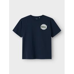 Kurzarmshirt name it "NKMMAJOR MARVEL NREG SS TOP MAR", Jungen, Gr. 122 (128), blau (navy blazer), Jersey, Obermaterial: 93% Baumwolle, 5% Elasthan, 2% Viskose, bedruckt, Rundhals, Shirts