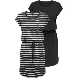 Shirtkleid Only "ONLMAY LIFE S/S DRESS 2 PACK CS JRS", Damen, Gr. M (38), N-Gr, schwarz (schwarz detail:pack schwarz stripe cloud dancer (dina)), Jersey, Obermaterial: 100% Baumwolle, gestreift, Rundhals, Kleider, Sommerkleid